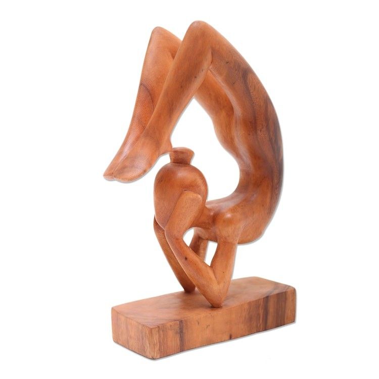Hand Carved Wood Scorpion Pose Yoga Sculpture 'Sayanasana Pose ...