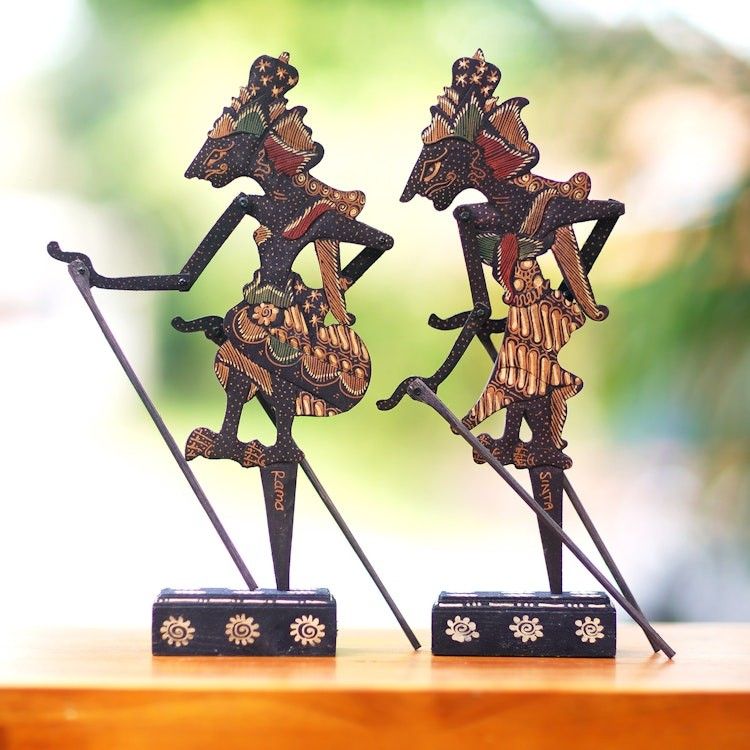 Handmade Klepu Wood Rama and Sita Shadow Puppets Set of 2 'Divine ...