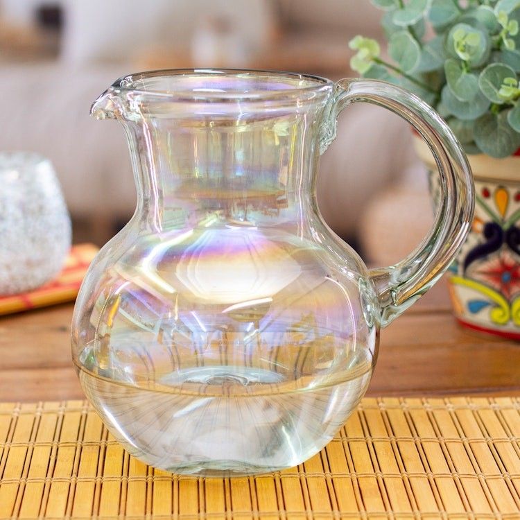 Eco-Friendly Clear Handblown Recycled Glass Pitcher 'Ethereal Splendor ...