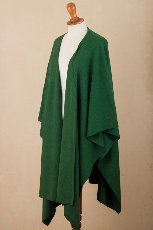 Knit Alpaca Blend Ruana in Green from Peru 'Cedar Falls' | Handmade: A ...