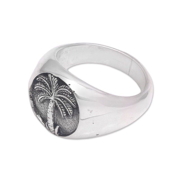 Handcrafted Palm Tree Sterling Silver Signet Ring from Bali 'Stately ...