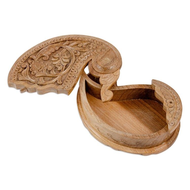 Hand-Carved Paisley-Shaped Leafy Walnut Wood Puzzle Box 'Portal to the ...