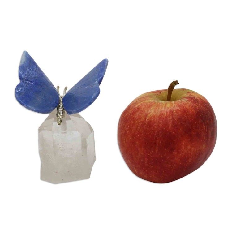 Blue and White Quartz Butterfly Sculpture with Brass Accents 'Spiritual ...