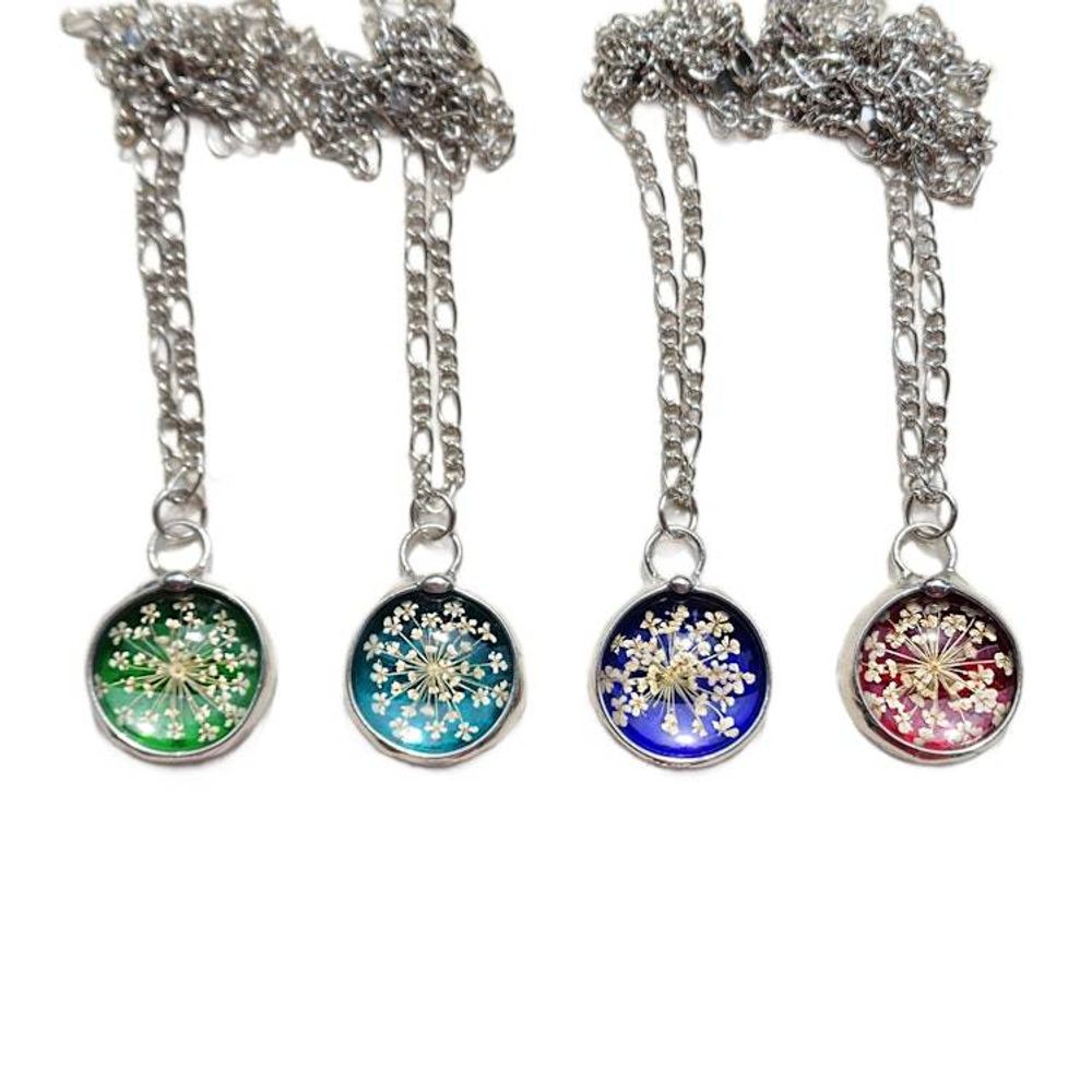 Red Stained Glass Pendant for Women, Pressed Flower Necklace, Snowflake ...