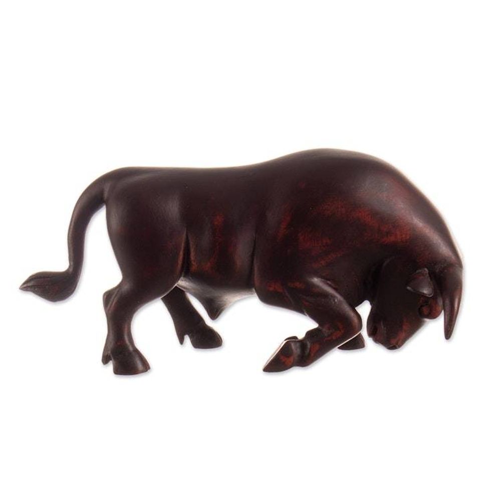 Hand-Carved Dark Brown Cedarwood Bull Sculpture from Peru 'Andean ...