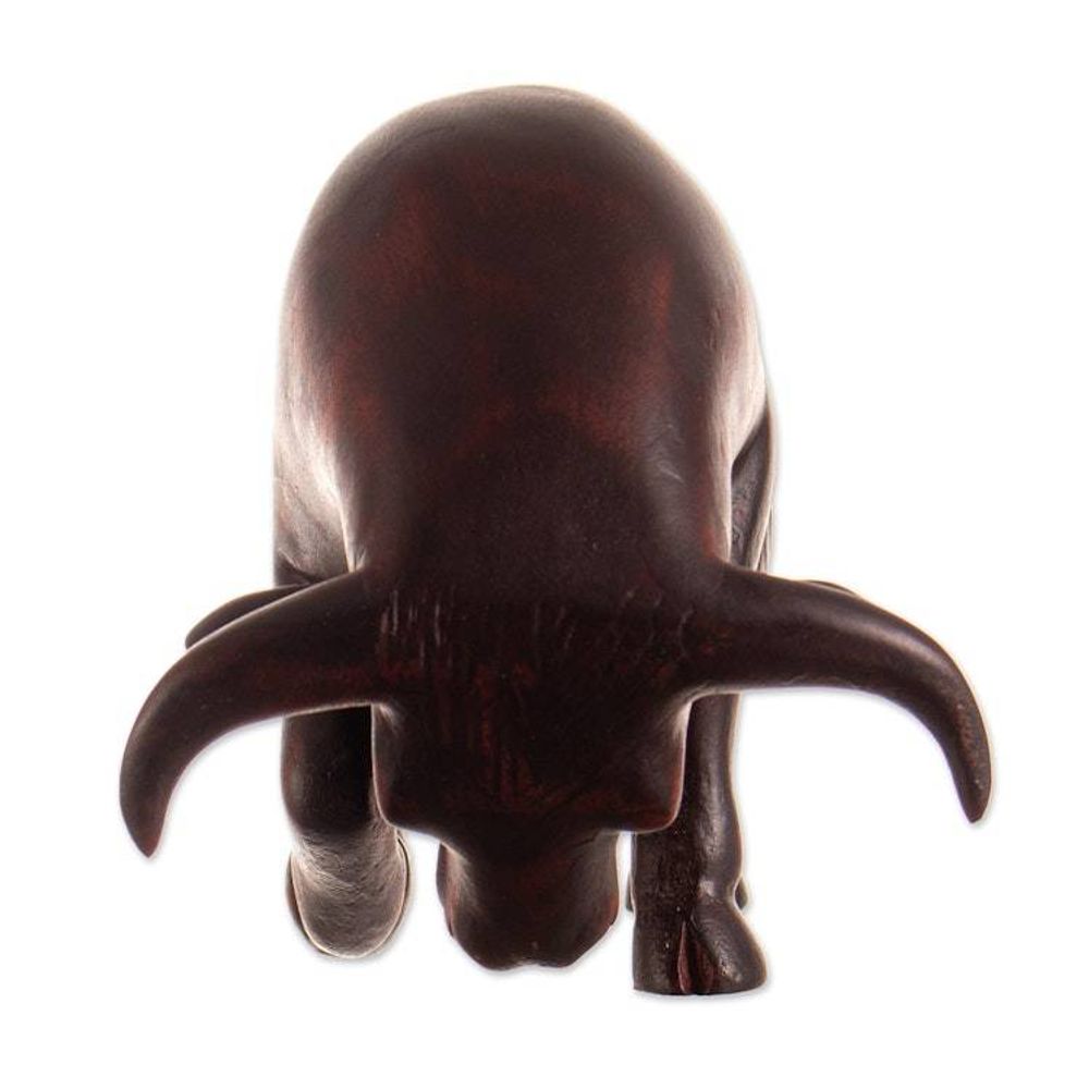 Hand-Carved Dark Brown Cedarwood Bull Sculpture from Peru 'Andean ...
