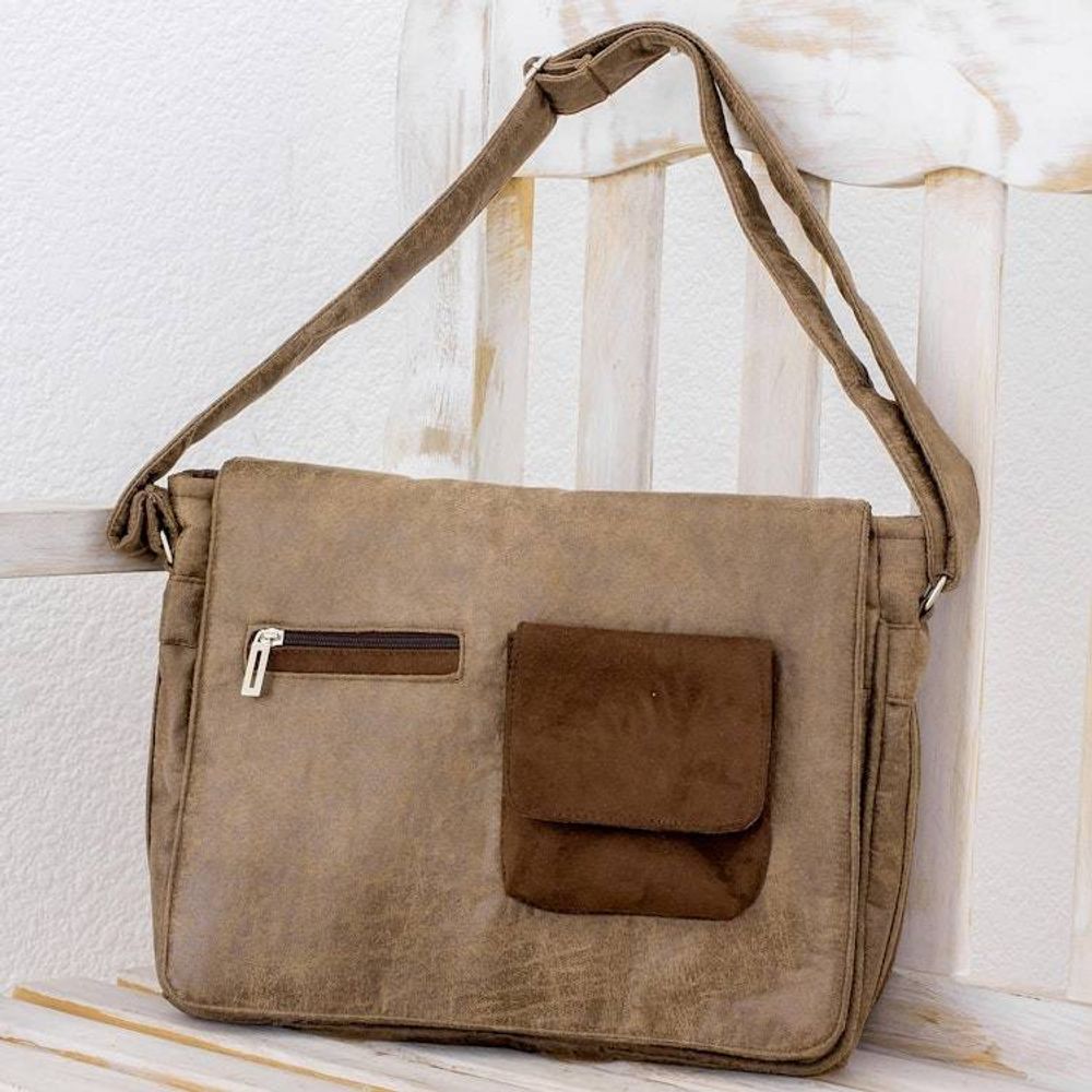 Faux Leather Messenger Bag in Burnt Sienna from Costa Rica ...