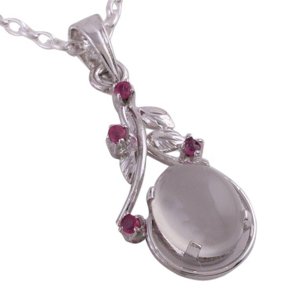 Sterling Silver Ruby and Moonstone Pendant Necklace 'Moonlight Divinity ...