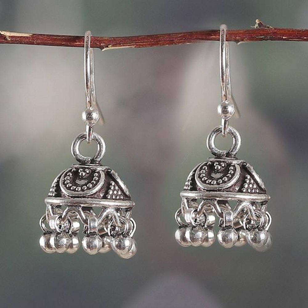 Bell-Inspired Jhumki Silver Chandelier Earrings from India 'Jingling ...