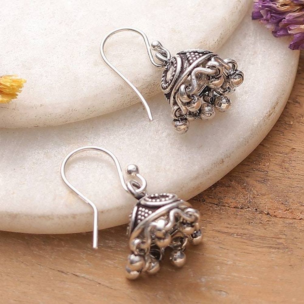 Bell-Inspired Jhumki Silver Chandelier Earrings from India 'Jingling ...