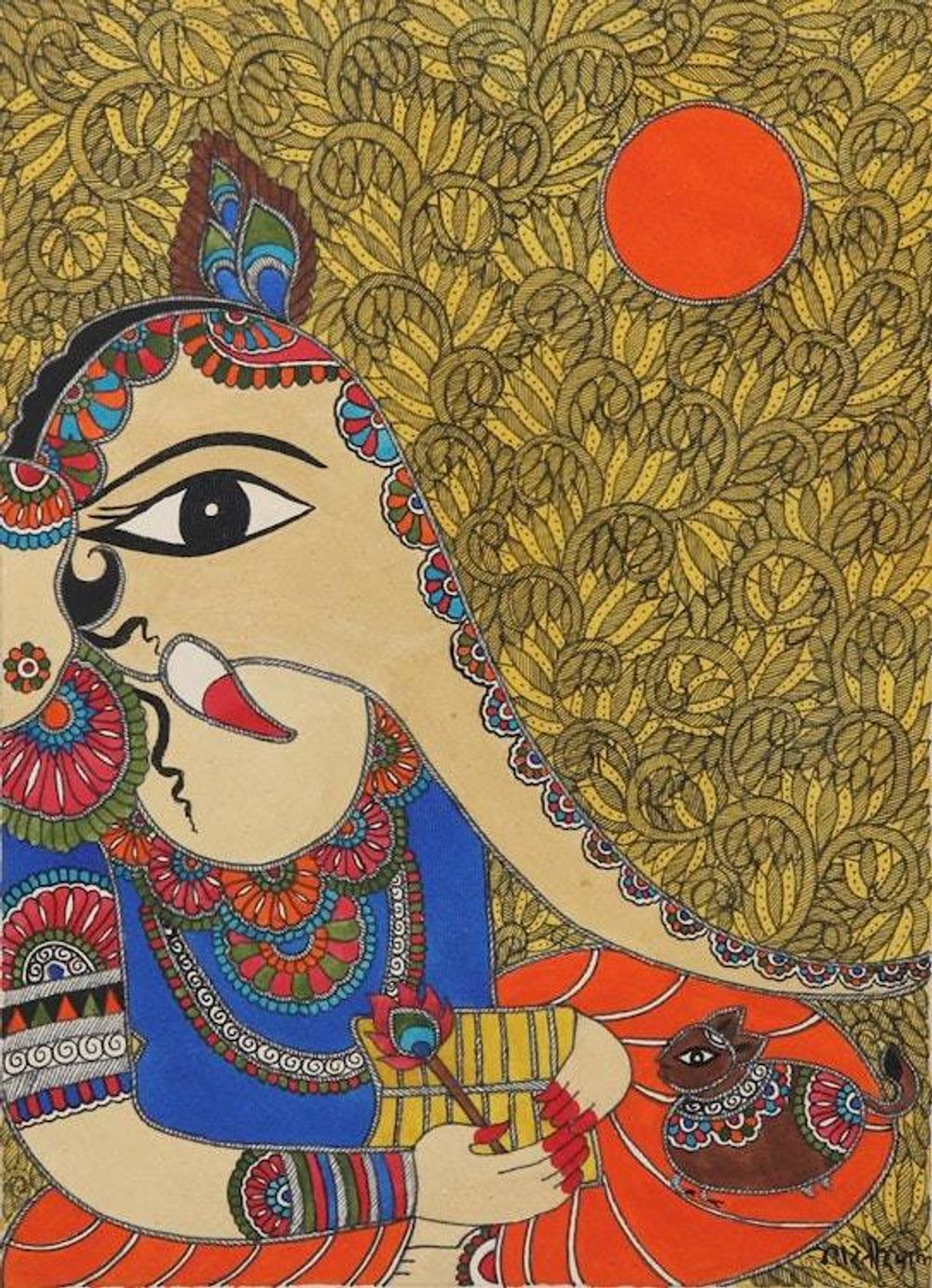 Ganesha Madhubani Painting on Handmade Paper from India 'God of Wisdom ...