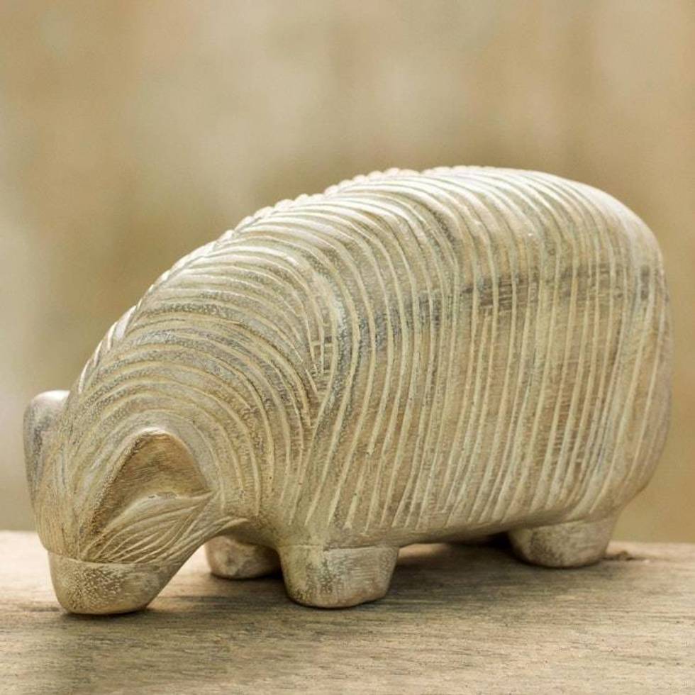 Hand Made Wood Sculpture of a Sheep from Thailand 'Grazing Sheep ...