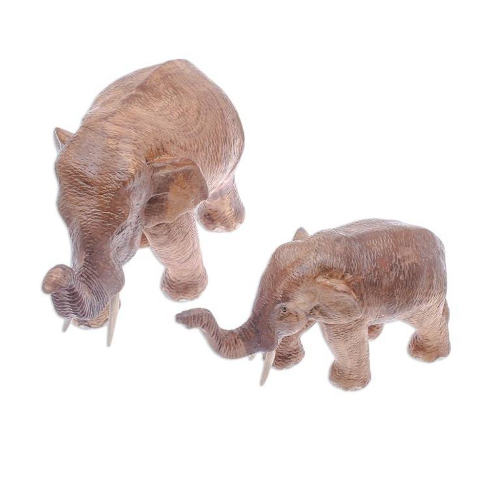 Teak Wood Elephant Father and Son Sculptures Pair 'Elephant Father and ...