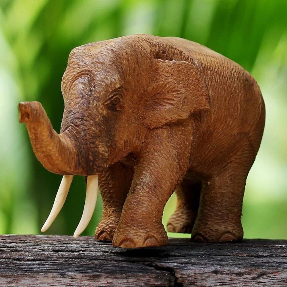 Hand Carved Thai Rustic Teak Wood Sculpture of an Elephant 'Elephant ...