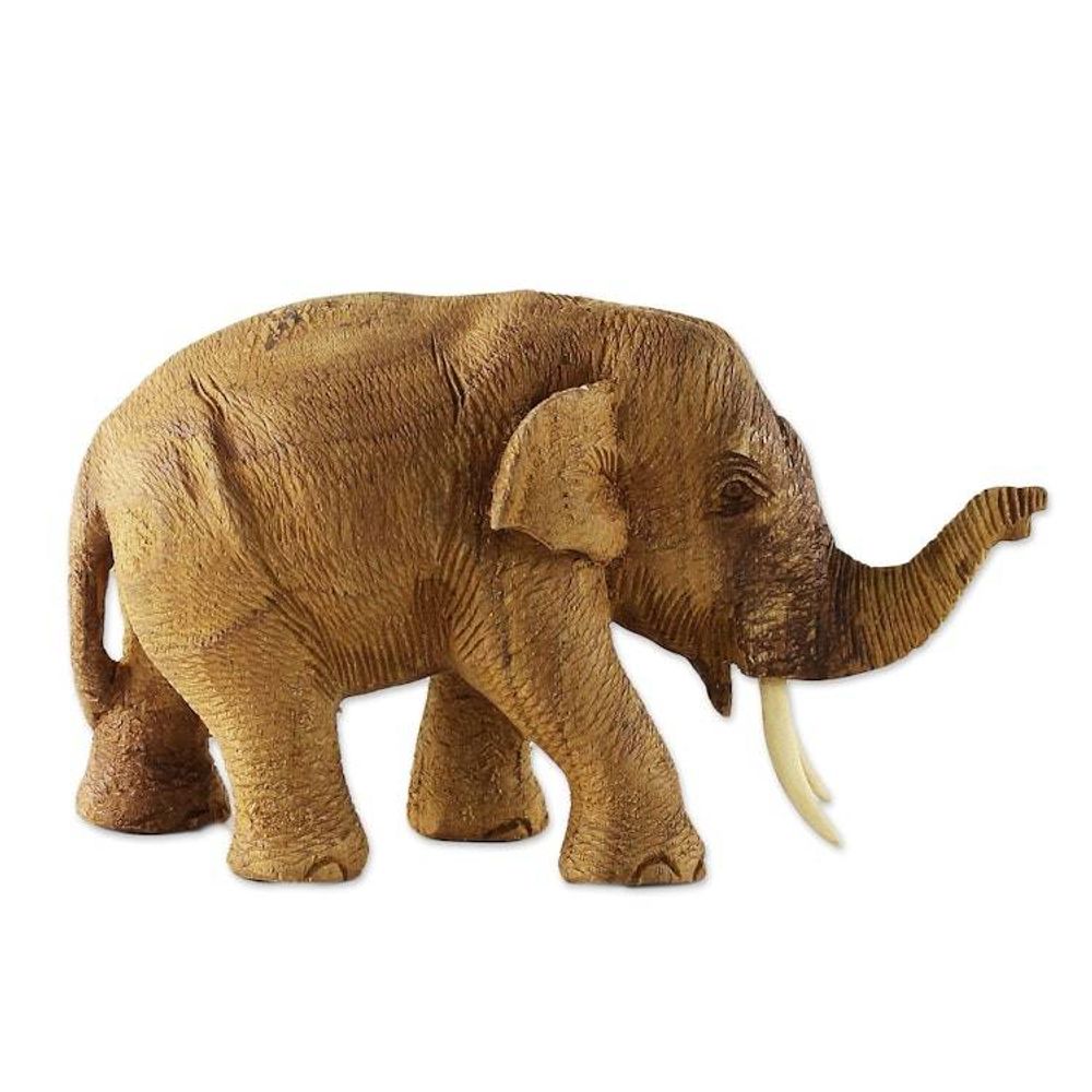 Hand Carved Thai Rustic Teak Wood Sculpture of an Elephant 'Elephant ...