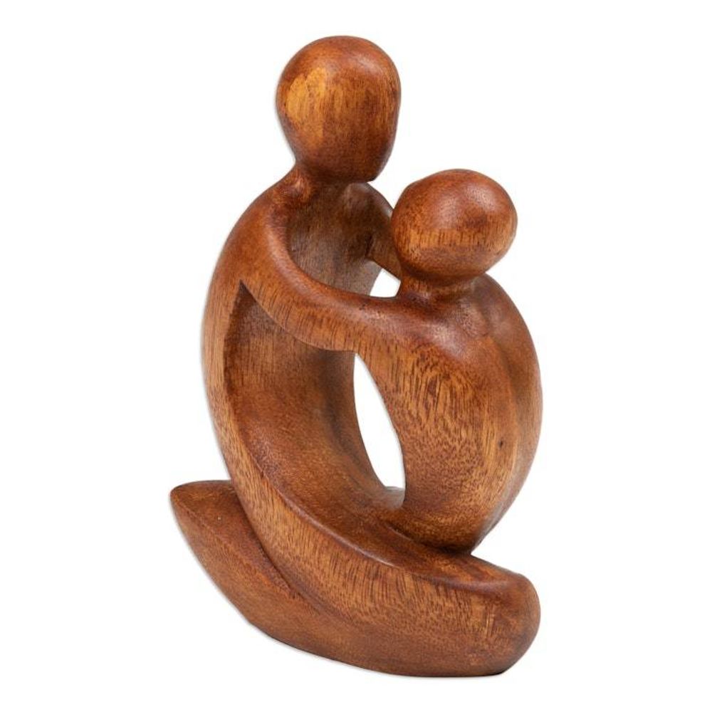 Minimalist Hand-Carved Father and Child Suar Wood Sculpture 'Time with ...