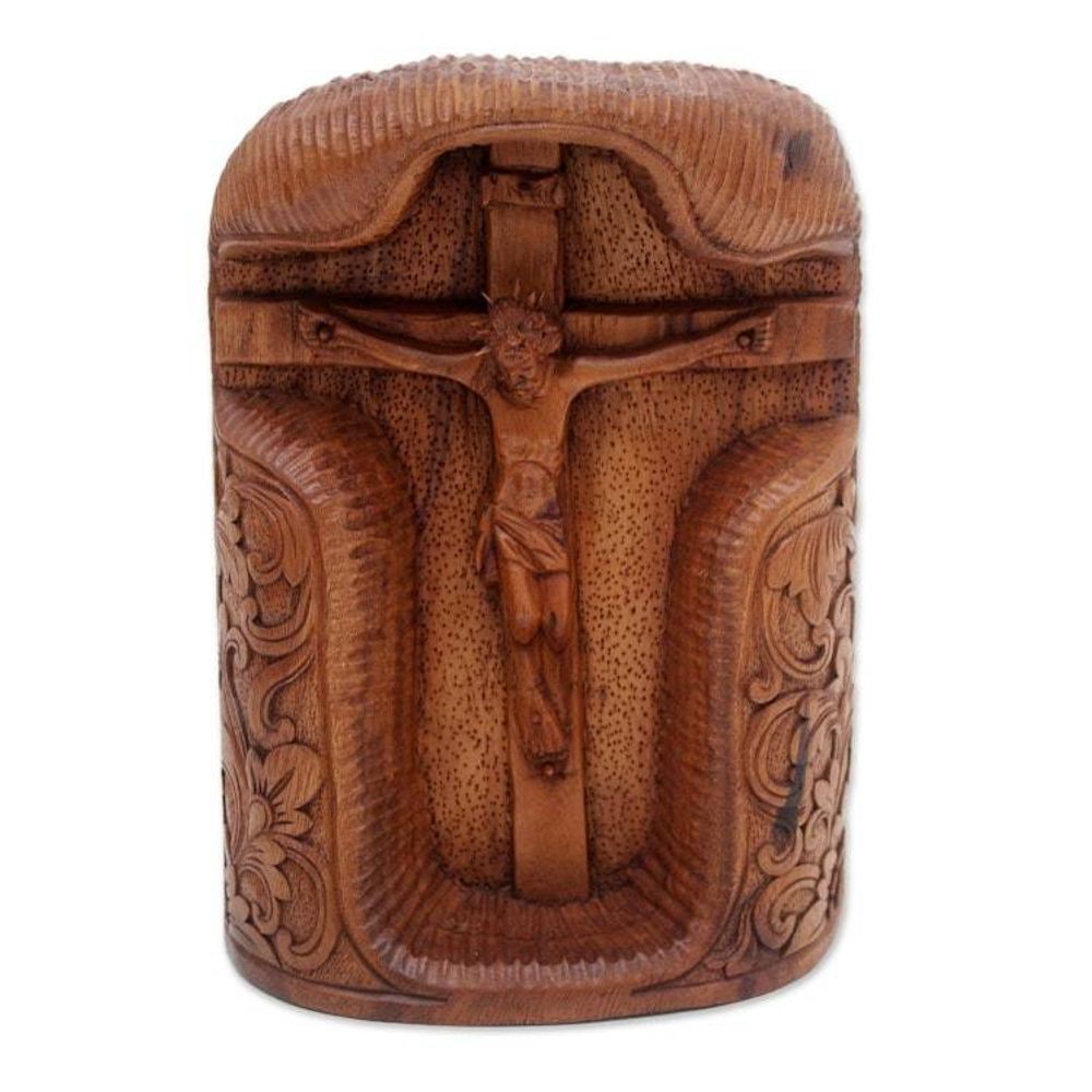 Suar Wood Hand Carved Statuette of the Crucifixion 'Crucifixion Cross ...